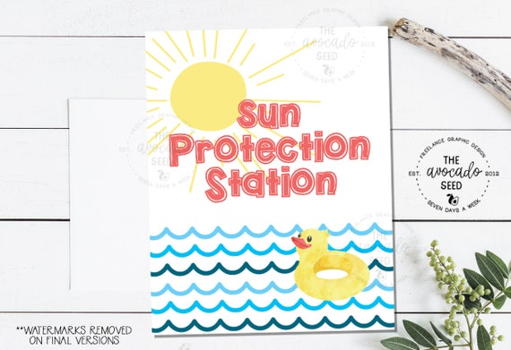Splish Splash Theme Sun Protection Station Sign Instant - Etsy