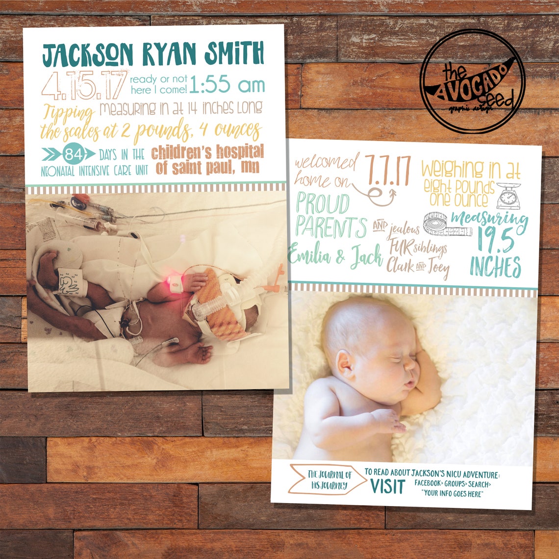 Super Cute, Doodle, NICU Birth Announcement - DIY Printing or ...