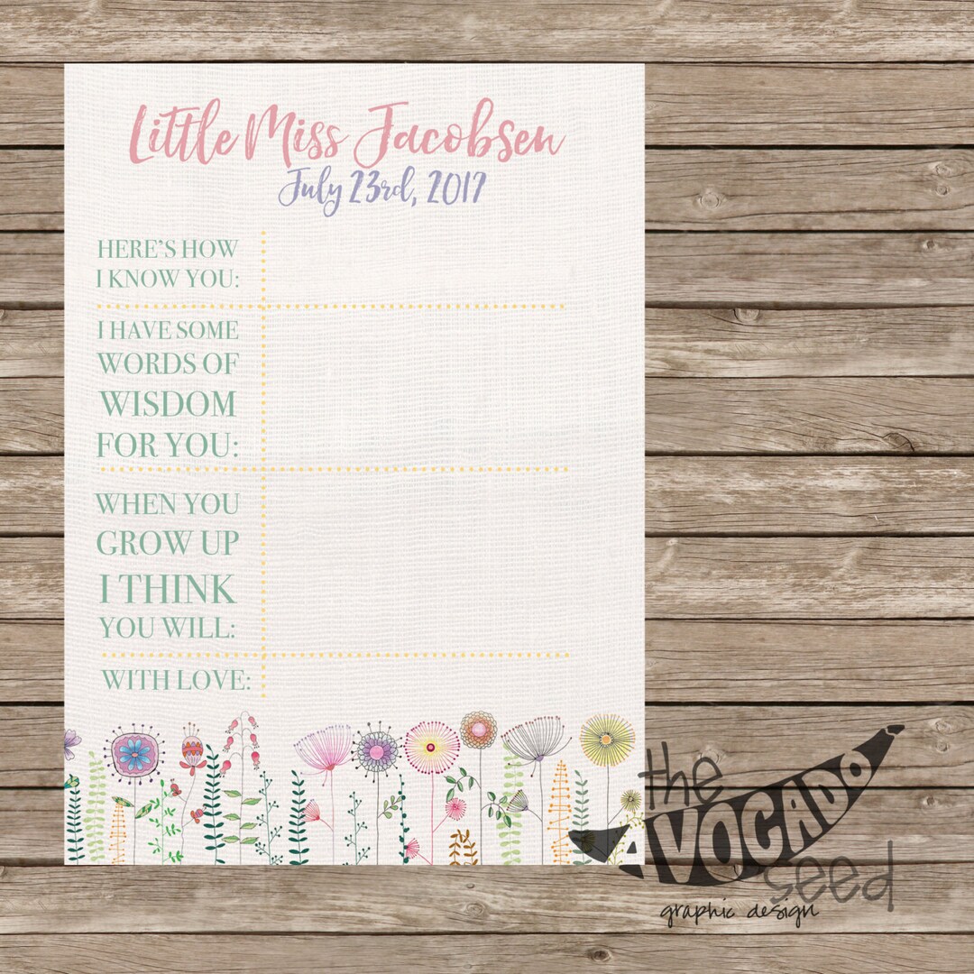 Spring Summer Doodle Flowers Girl Baby Shower Time Capsule Activity ...