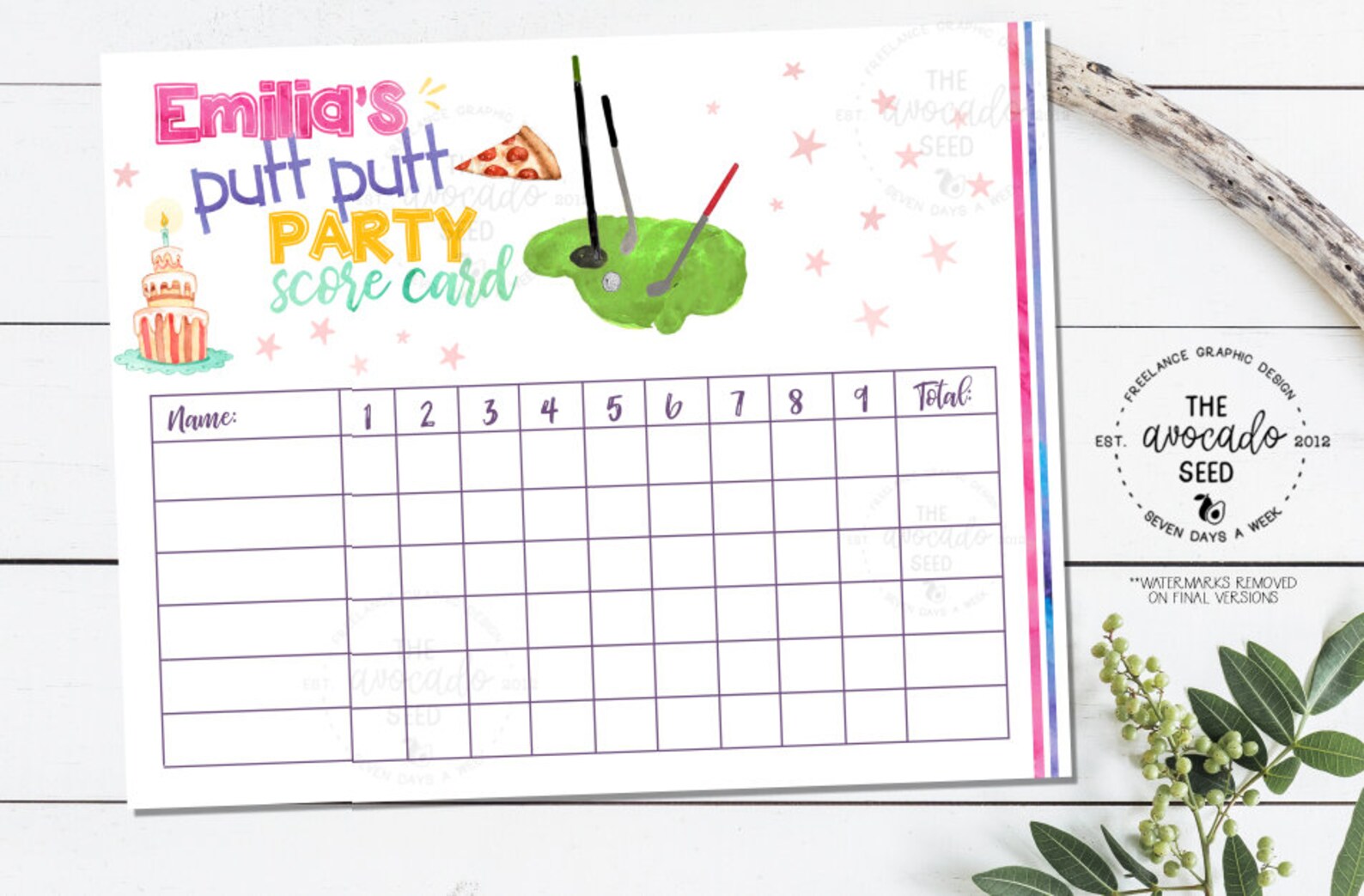 Mini Golf Putt Putt Party Score Card Pink Version Digital File or ...