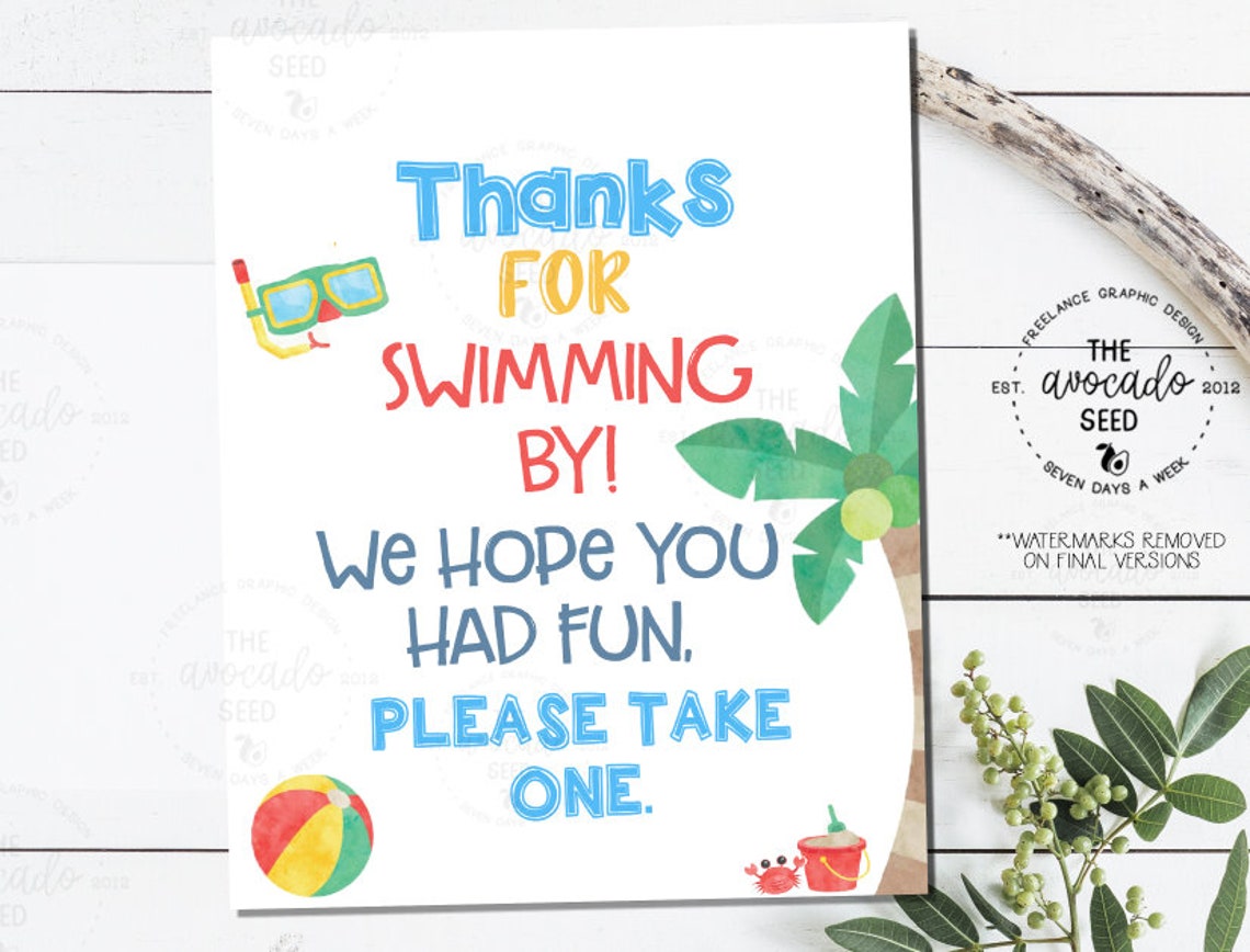 Splish Splash Bash Thanks for Swimming by Favor Sign Sign Any - Etsy