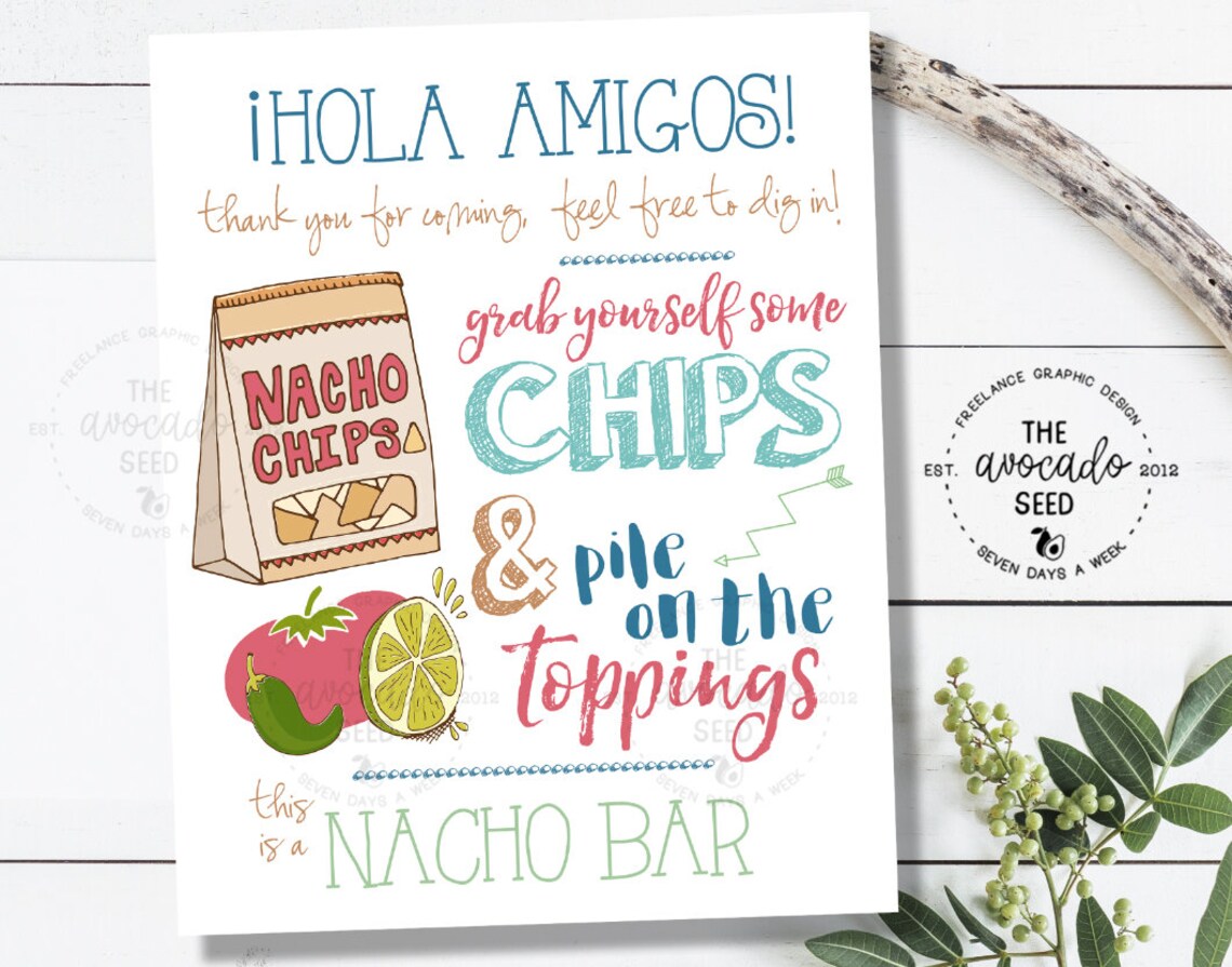 Chalkboard Nacho Bar Sign - DIY Printing - Dark Background and White ...