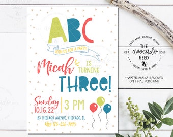 Abc Birthday Invitation - Etsy