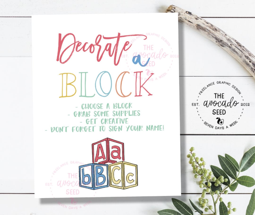 Decorate a Block White Style - Baby Shower Sign - DIY Printing ...