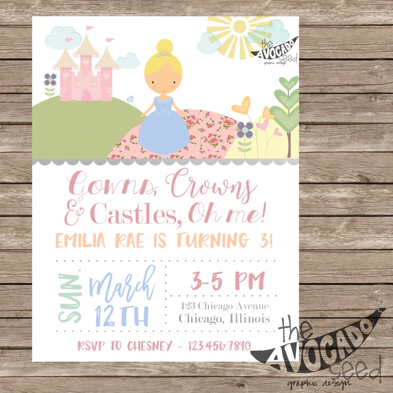 Mod Chic Princess Birthday Invitation Gowns Crowns and Castles - Etsy