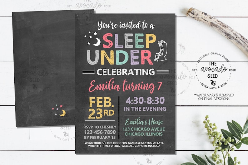 Sleep Under Birthday Invitation - DIY Printing or Professional Prints ...