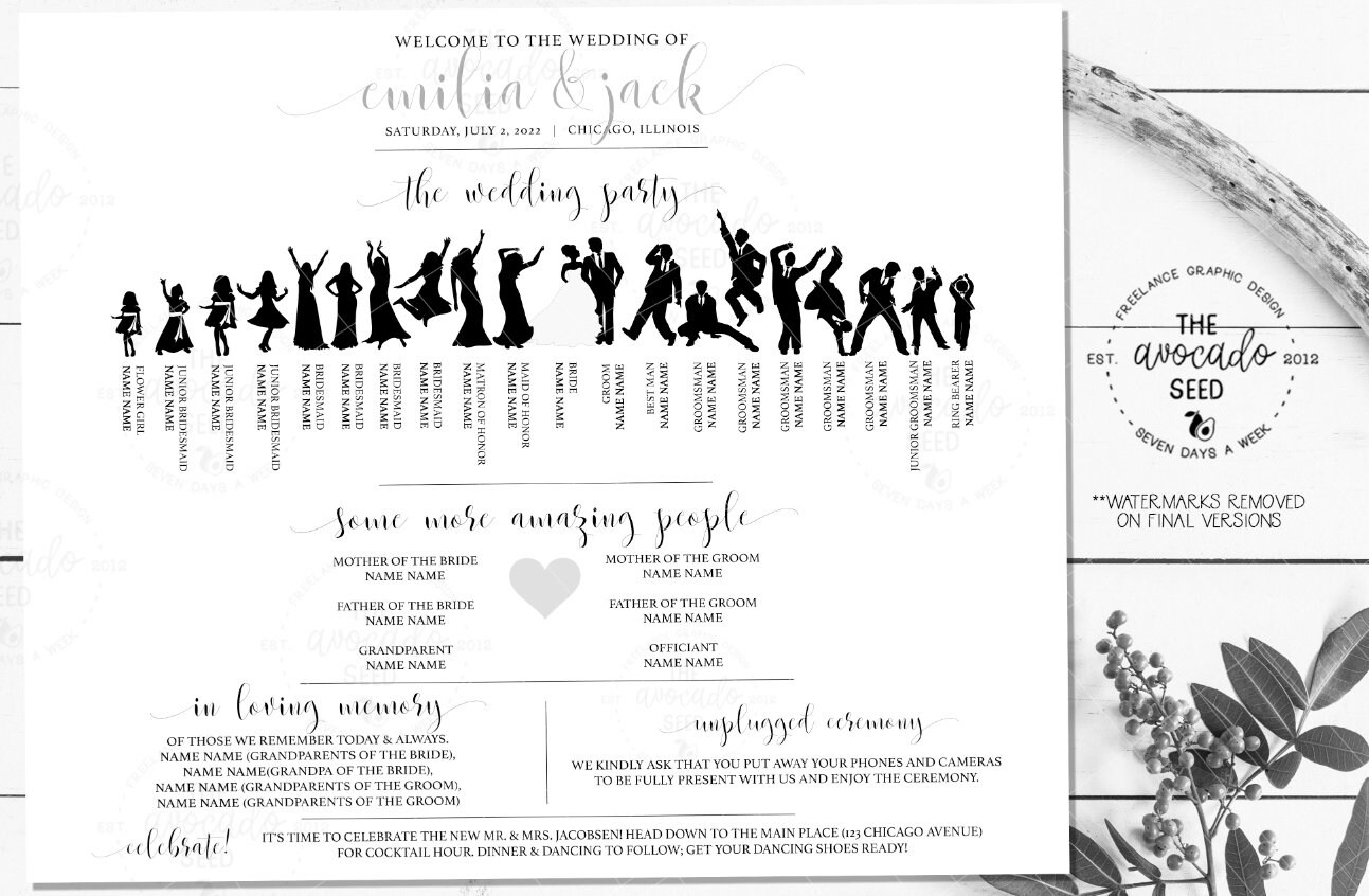 Wedding Program Poster Printable - Any Size DIY Printing - Vertical or ...