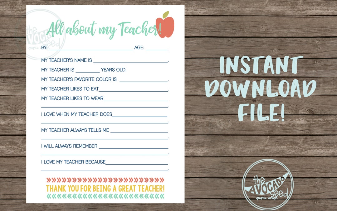 End of Year Teacher / Teacher Appreciation Gift Book - INSTANT DOWNLOAD ...