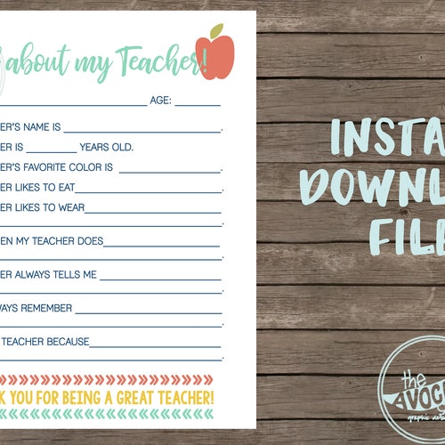 Personalized End of Year Teacher Gift Book DIY PRINTING - Etsy