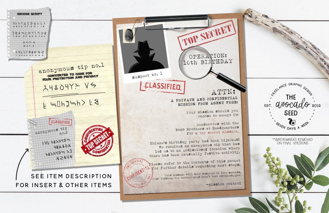 Secret Agent Top Secret Birthday Party - Digital File or Professional ...