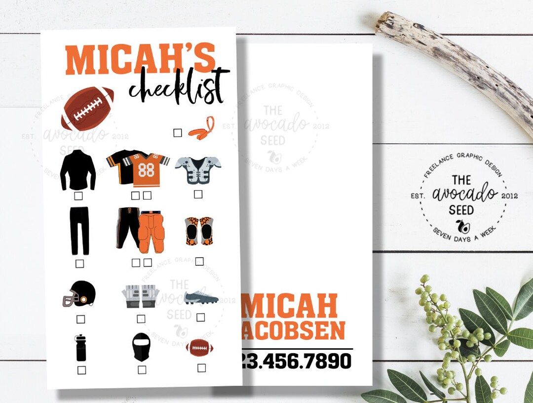 Football Gear Checklist - Any Team Colors - Digital File or Shipped ...