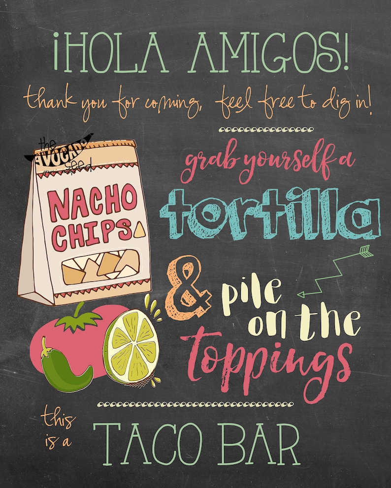 Chalkboard Taco Bar Sign DIY Printing INSTANT DOWNLOAD 2 | Etsy