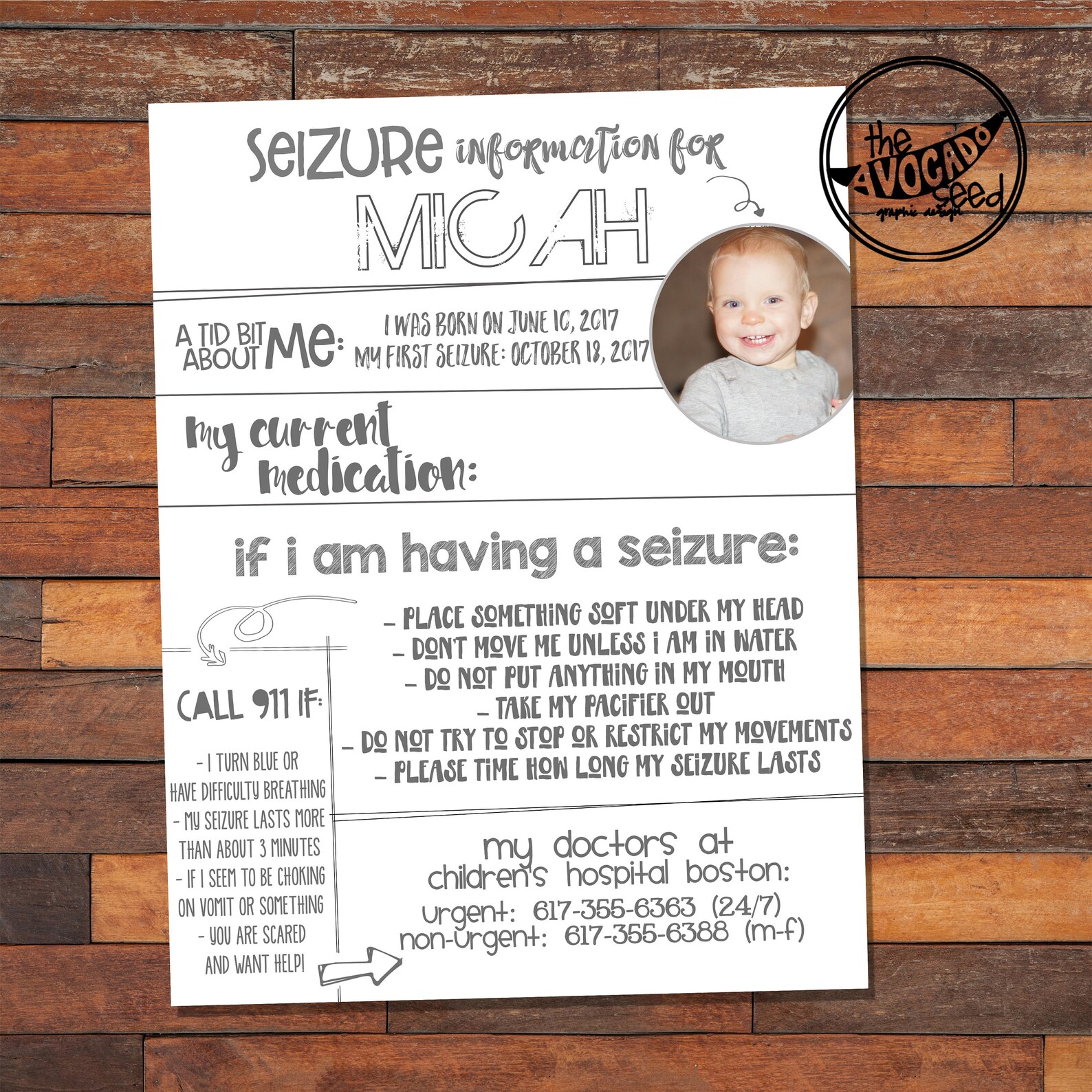 Seizure Information Guide for Child DIY Printing - Etsy