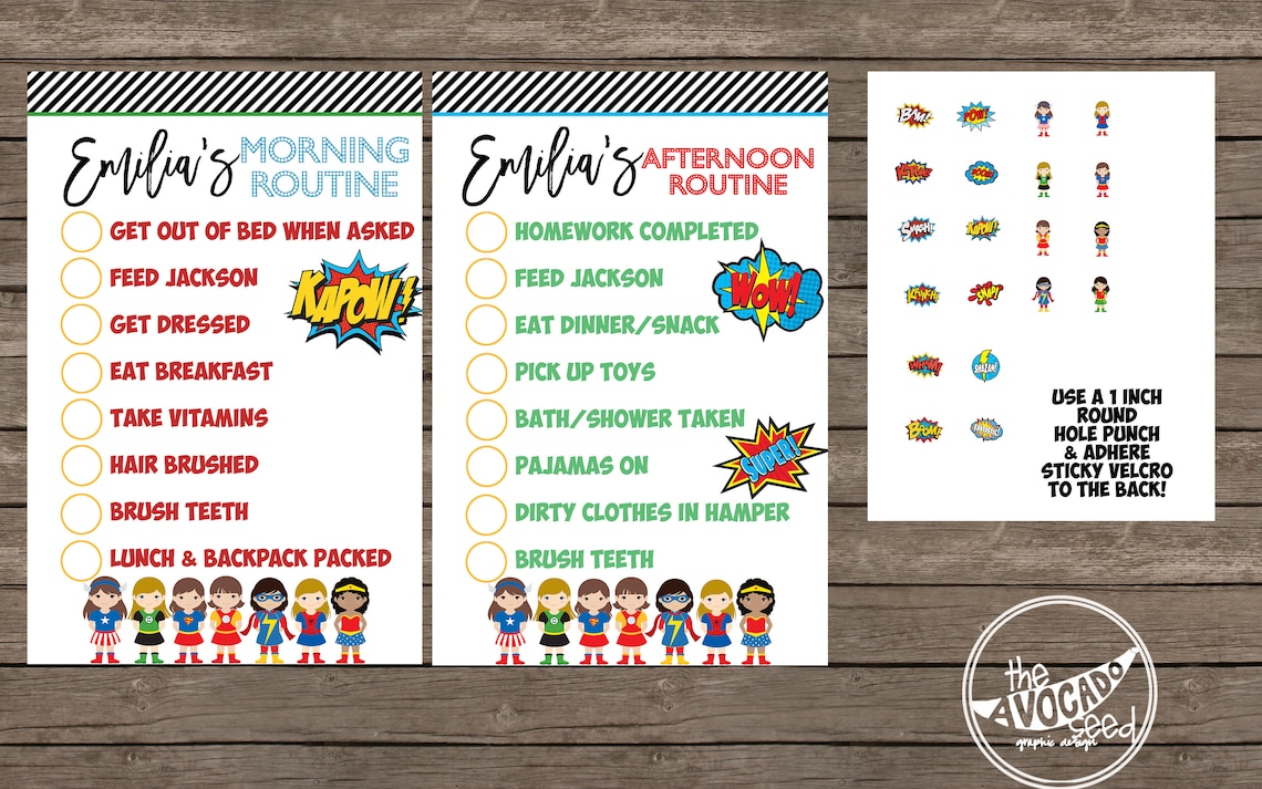 Superhero Girl Daily Routine Charts Super Cute and Very - Etsy
