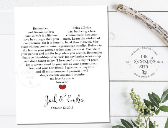Anniversary or Wedding Vows or Any Text Printable | Etsy