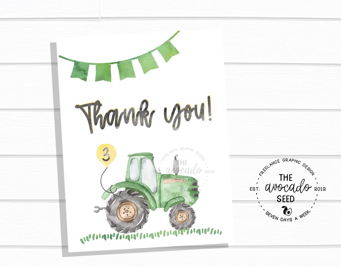 Farm Tractor Thank You Card - Digital File or Prints - Etsy