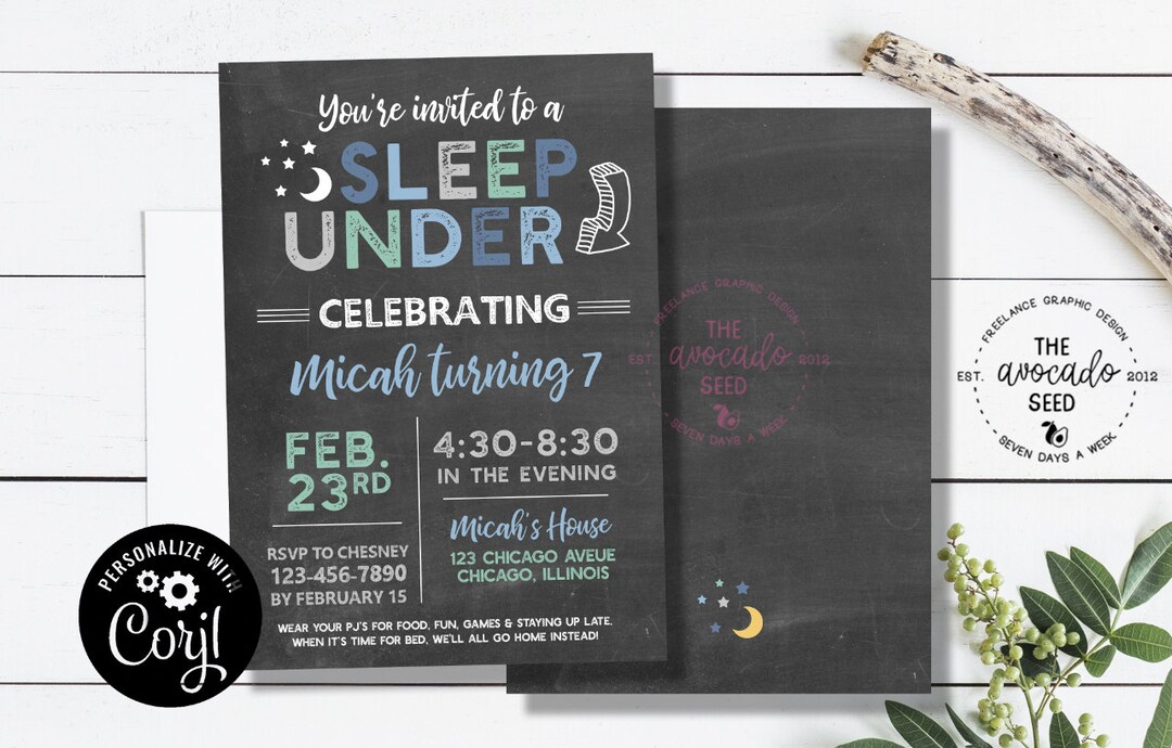 Sleep Under Birthday Invitation - Blue Version - DIY With Corjl - Etsy