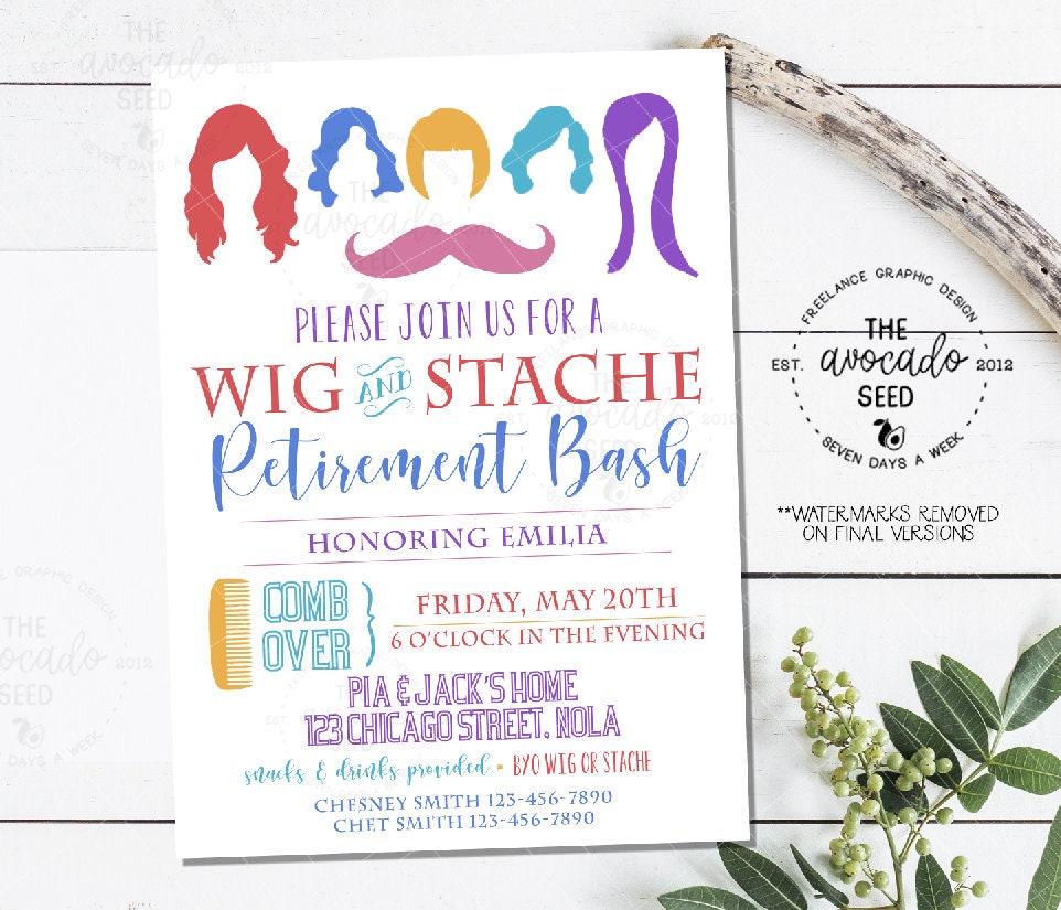 Girls Night, Retirement, Birthday, Any Event! - Wig or Stache Bash - Prints or Digital File - Etsy