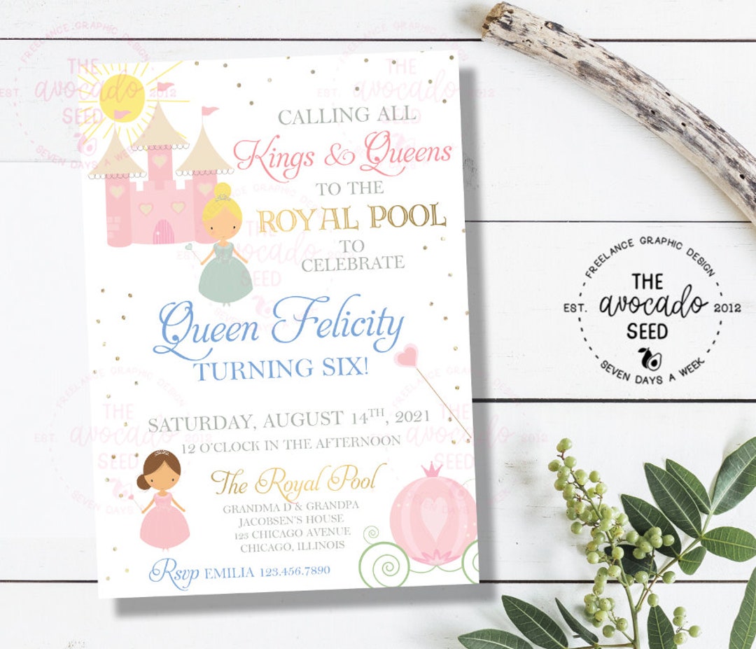 The Royal Pool - Princess Pool Party - Birthday Invitation (digital ...