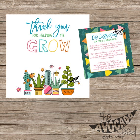 Succulent Cactus Teacher Appreciation Gift Tag and Plant Care - Etsy