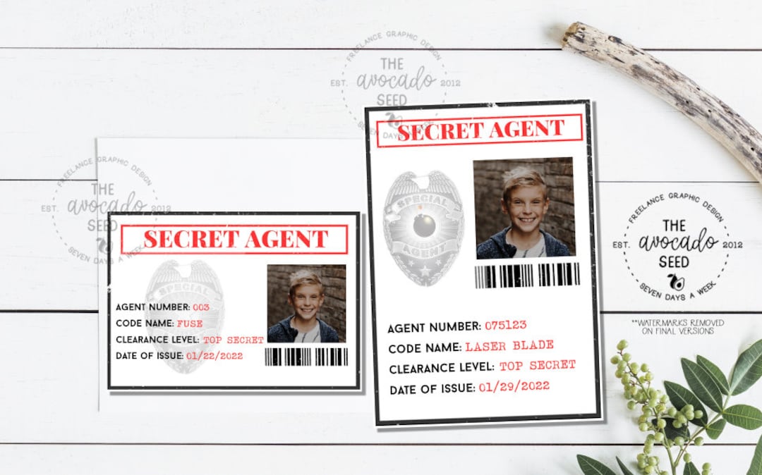 Secret Agent ID Badges - Digital File or Prints Shipped - Etsy