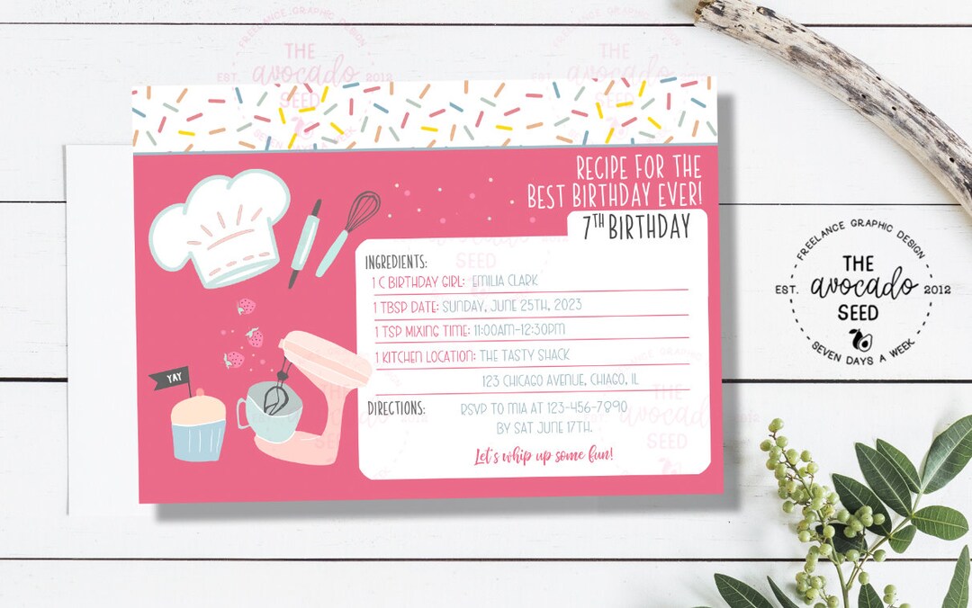 Baking Birthday - Recipe Card Invitation - Digital File or Prints With ...