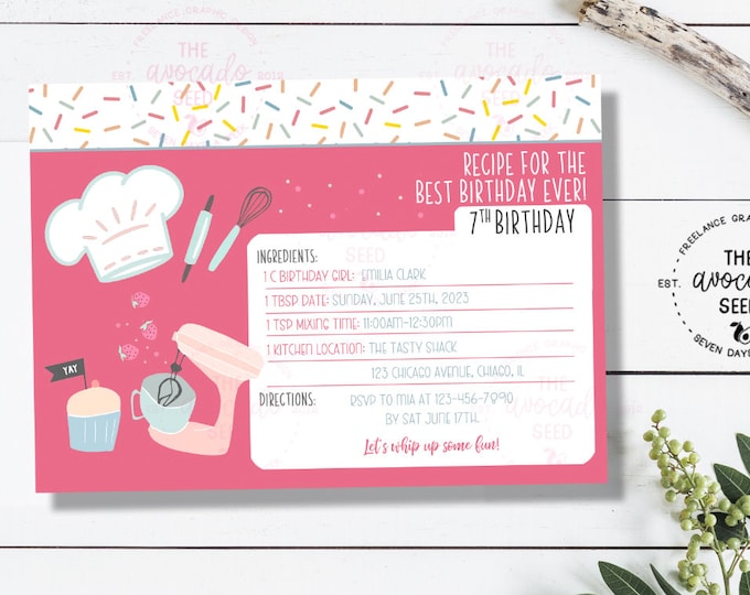 Cooking Party Printable Birthday Invitation // Retro Recipe Card // DIY ...