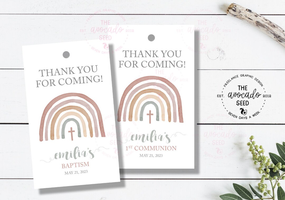 Boho Rainbow Baptism or First Communion Favor Tag Digital File See ...
