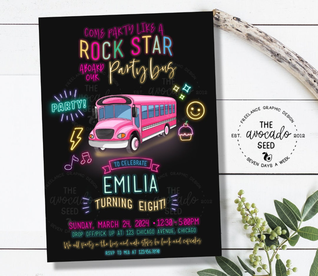 Party Bus Invitation - Kid Friendly Version, 21+ Version or Can ...