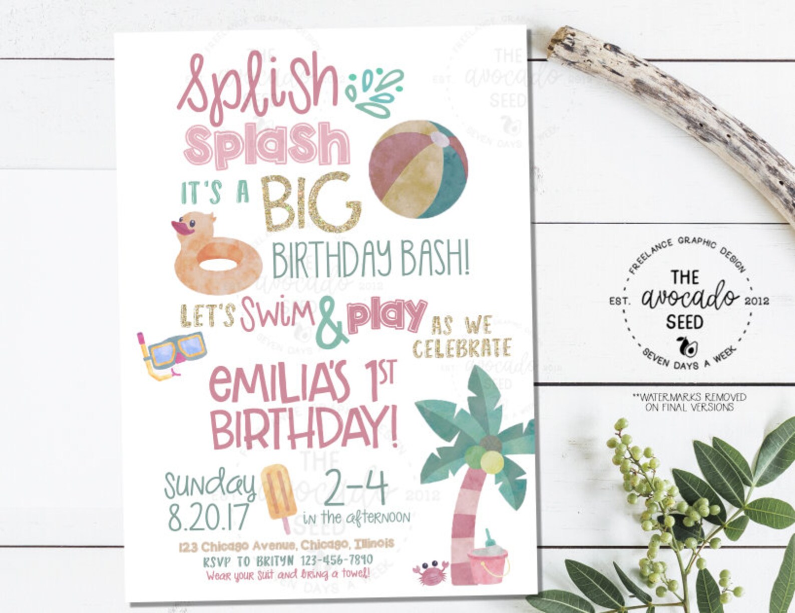 Splish Splash Pool Party Invitation PINK AND GOLD Version - Etsy