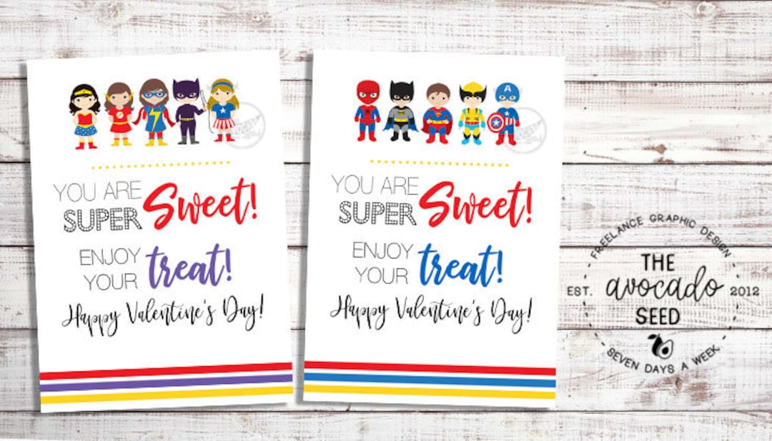 Superhero Valentines for Both Girls and Boys - Instant Download DIY ...