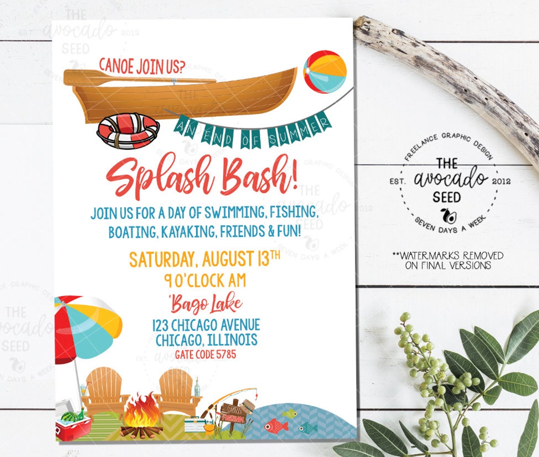 End of Summer Lake Splash Bash Invitation - DIY Printing or ...