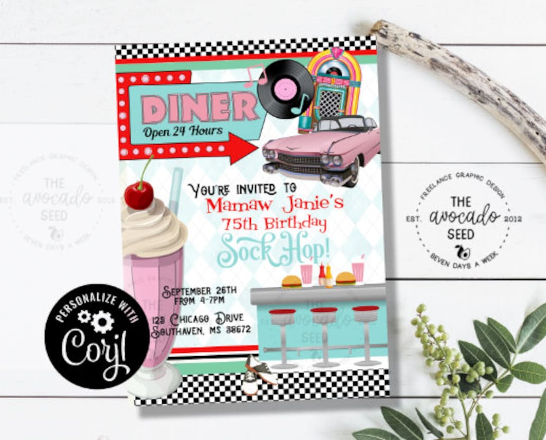 Sock Hop Birthday Party Invitation - Corjl Version - Etsy