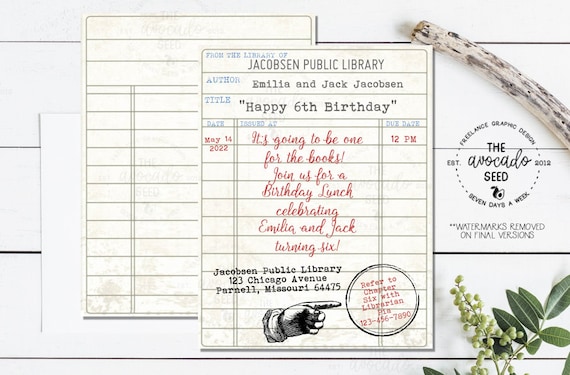 Library Card Birthday Invitation Template