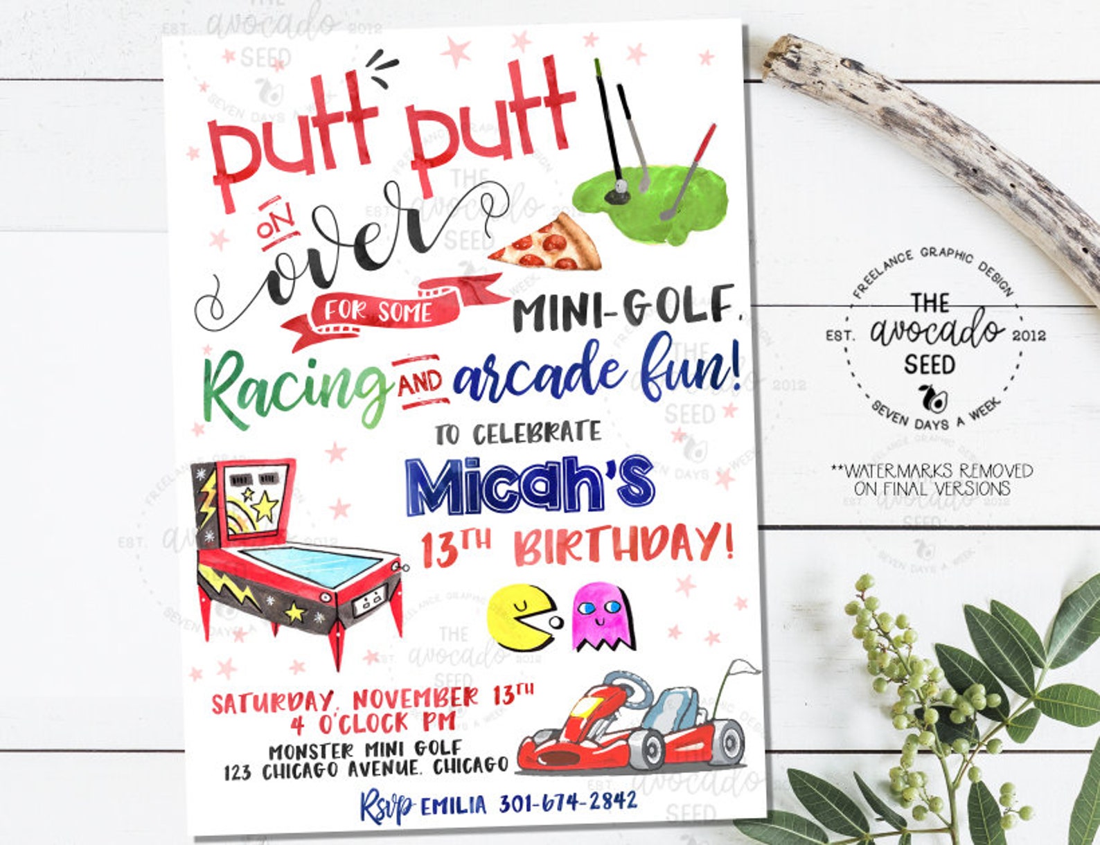 Mini Golf, Arcade, Go Kart Birthday Invitation (digital File or Prints ...