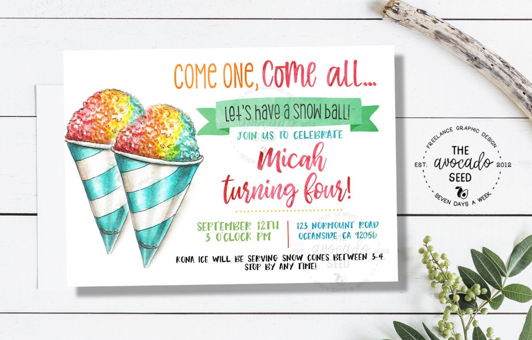 Snow Cone - Kona Ice Truck - Birthday Invitation PHOTO OPTIONAL - Etsy
