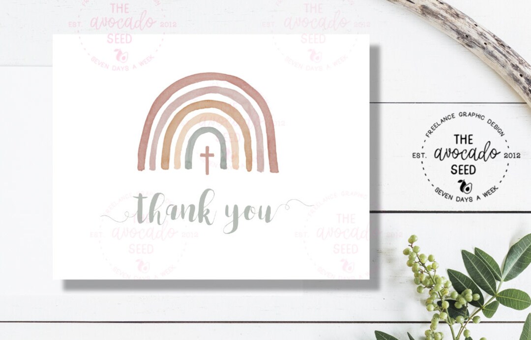 Boho Rainbow Baptism, 1st Communion or Any Event Thank You Card ...