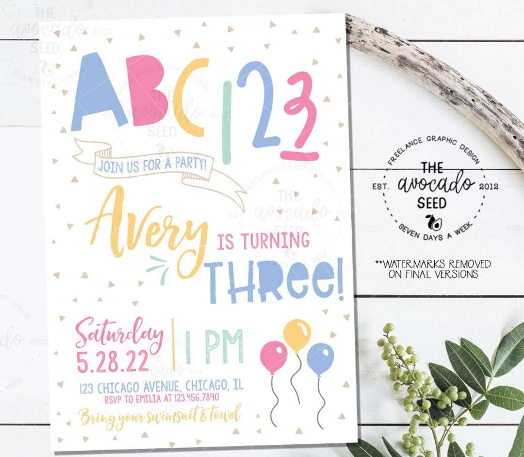 ABC, Birthday (or Any Event) Invitation - Pastel Version - DIY Printing ...