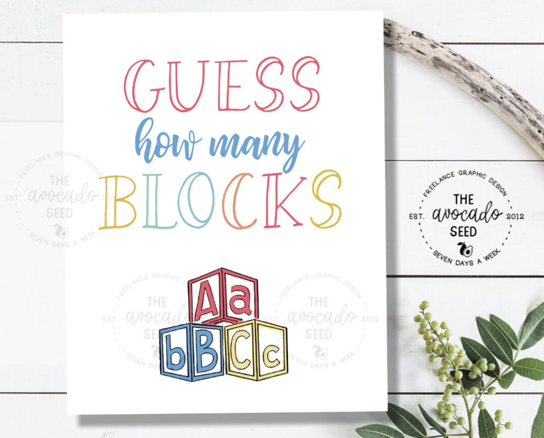 Guess How Many Blocks White Style - Baby Shower Sign - DIY Printing ...