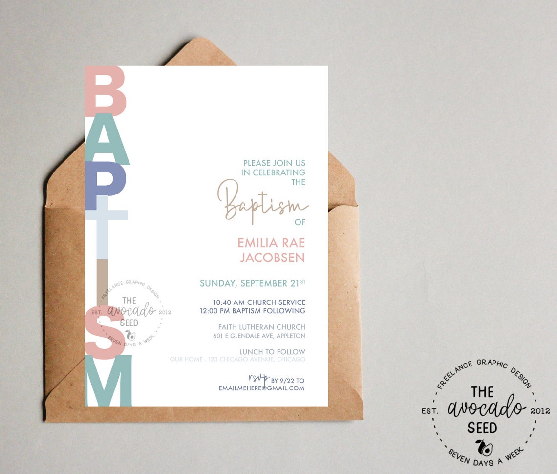 Modern Baptism girl version Professional Prints or DIY | Etsy