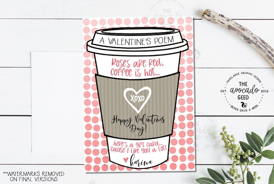 Valentines Poem Coffee Latte Gift Card (fits Gift Card) - Instant ...