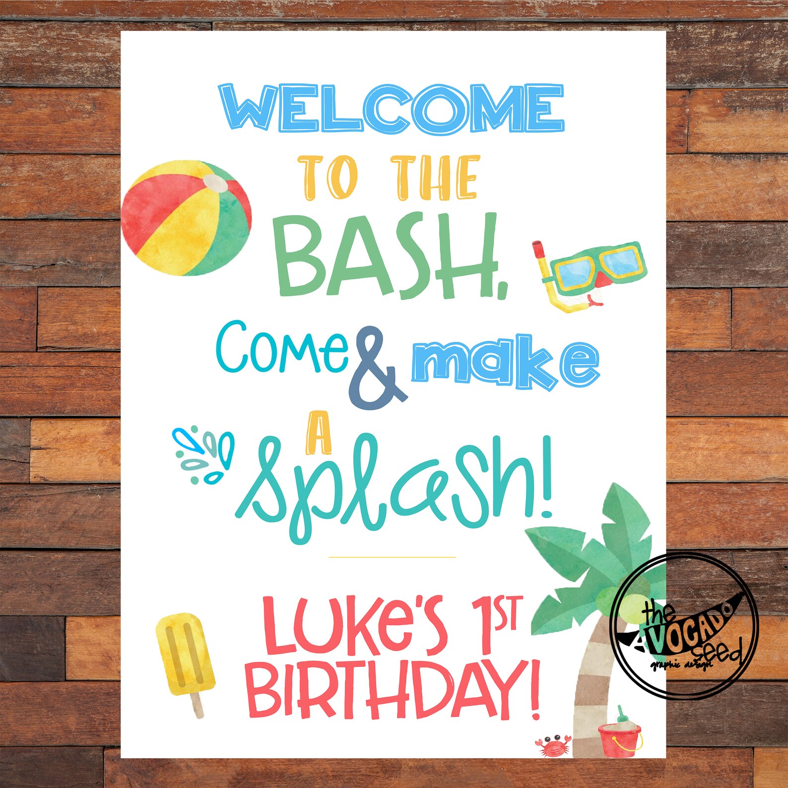 Splish Splash Bash Welcome Sign, Any Size Printable - DIY Printing ...