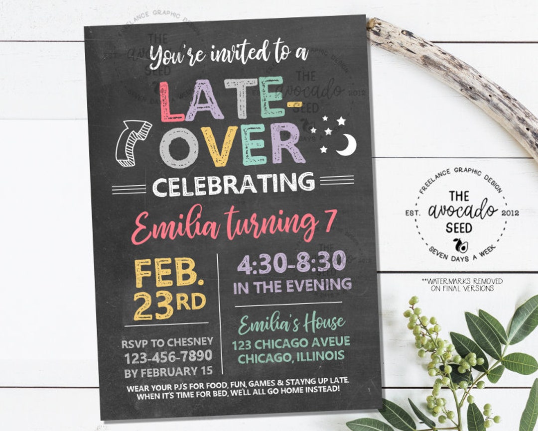 Late Over Birthday Invitation - DIY Printing or Professional Prints - Etsy