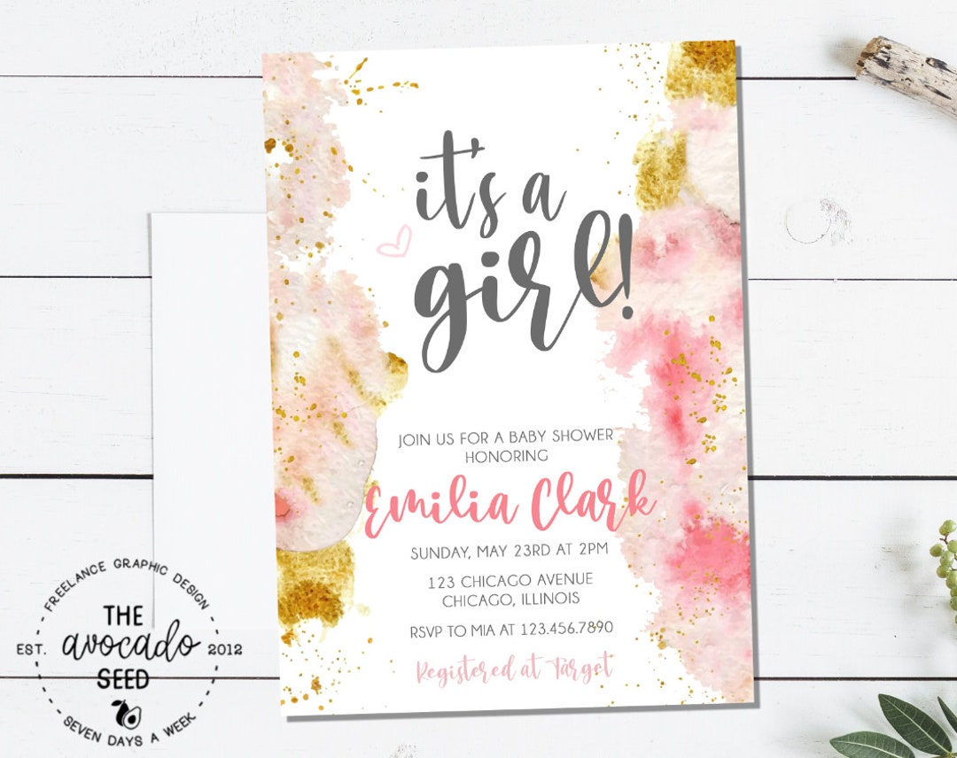 It's a Girl! Pink and Gold Baby Shower Invitation - DIY Printing or ...