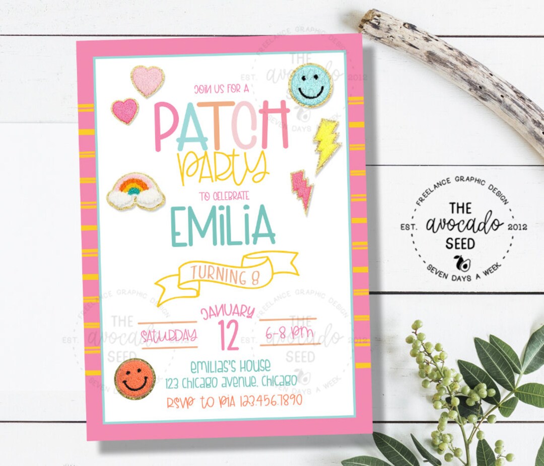 Chenille Patch Party - Birthday Party Invitation - DIY Printing or ...