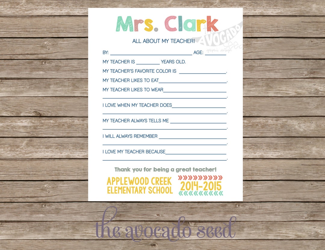 Personalized End of Year Teacher Gift Book - DIY PRINTING - Etsy