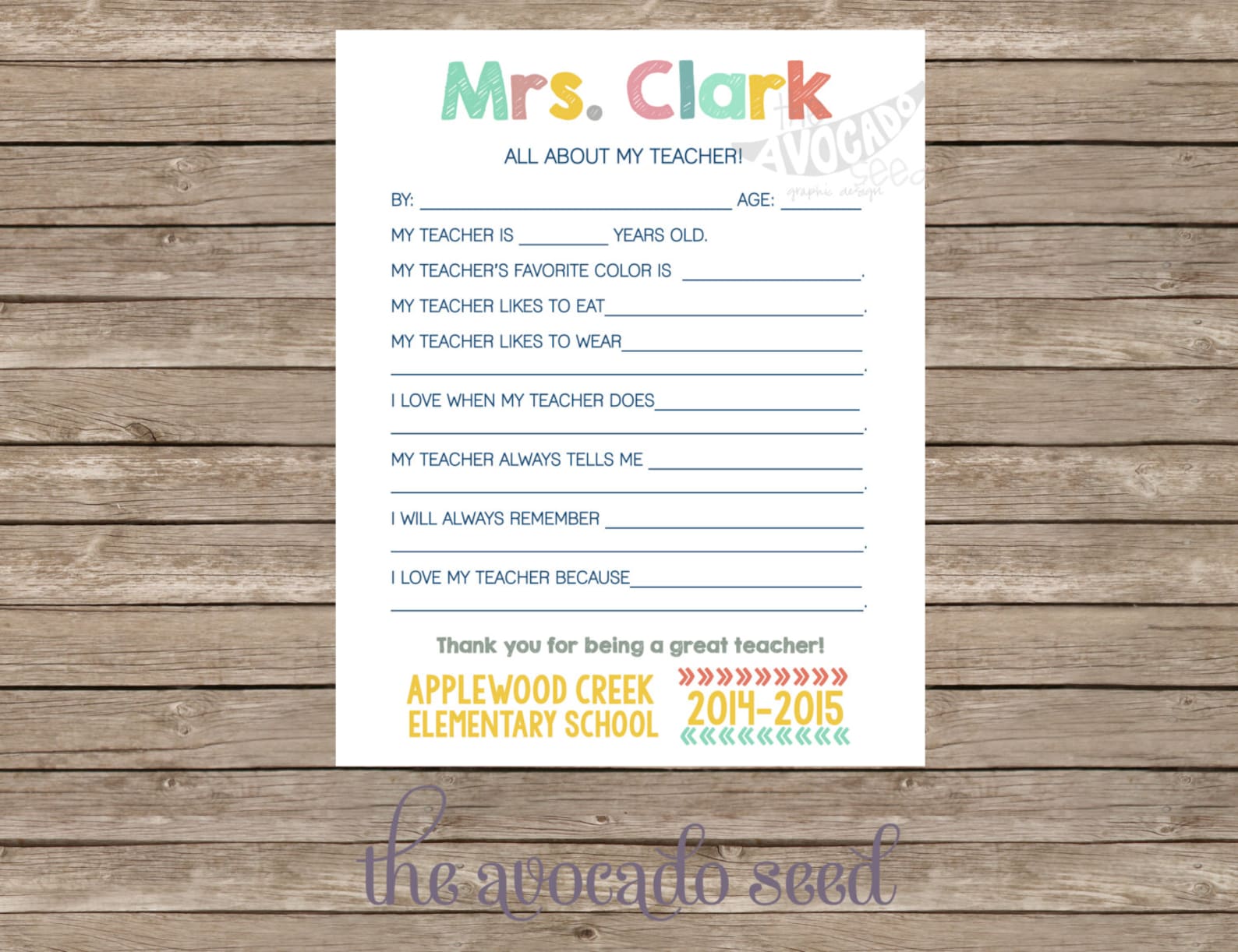 Personalized End of Year Teacher Gift Book DIY PRINTING - Etsy