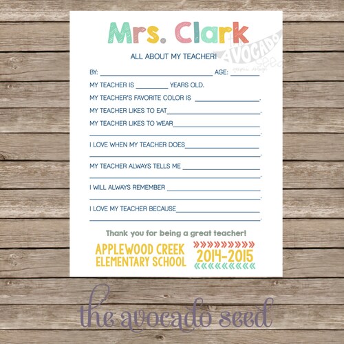 Personalized End of Year Teacher Gift Book DIY PRINTING - Etsy