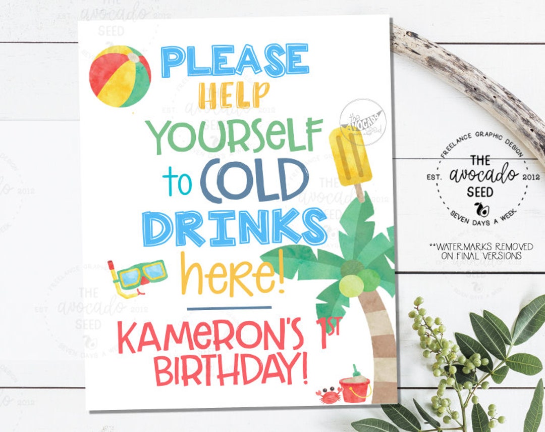 Splish Splash Bash Cold Drinks Sign, Any Size Printable - DIY Printing ...