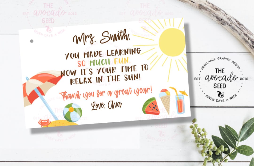 Relax in the Sun - End of School Year - Summer Basket Gift Tag (same ...
